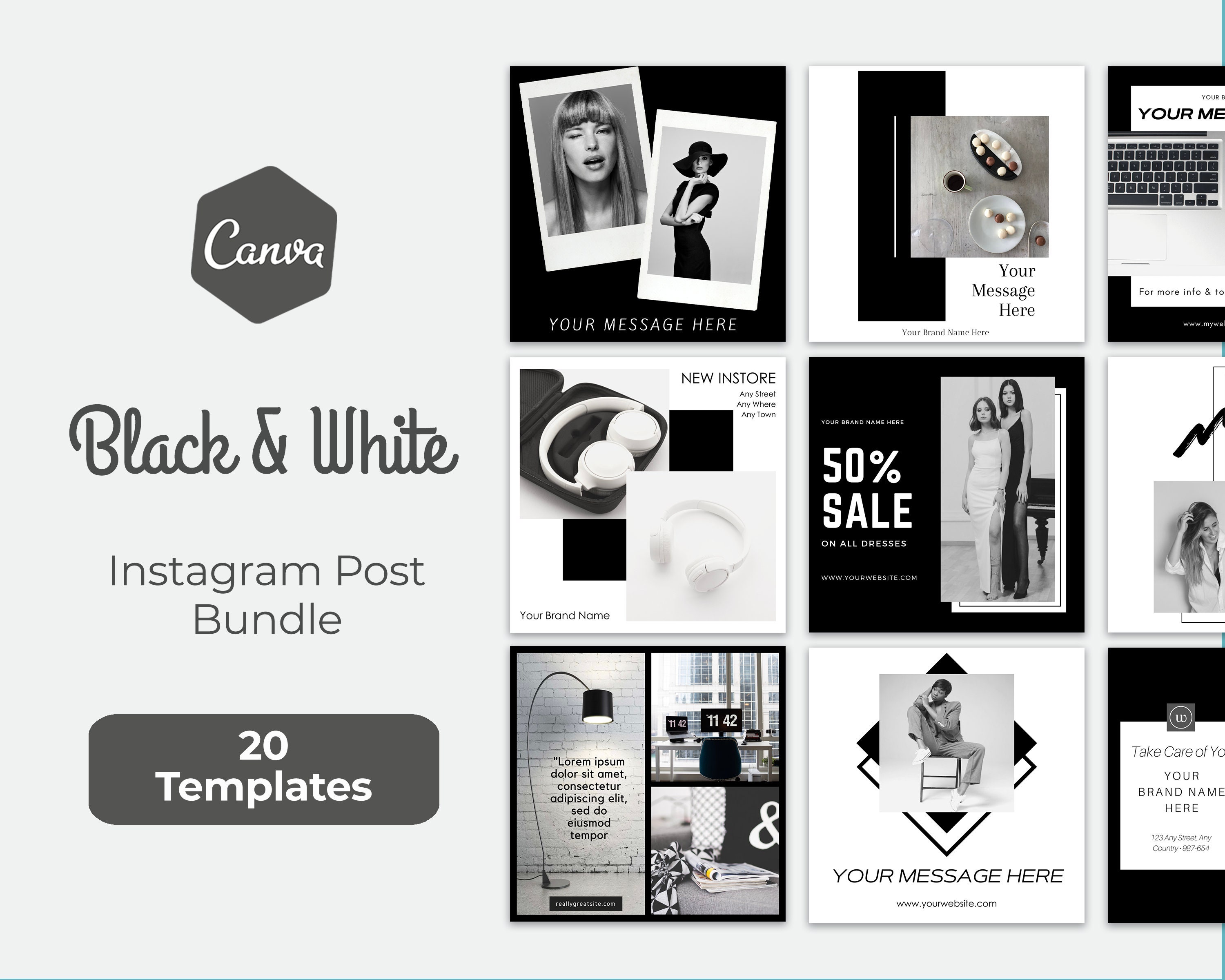 Design & Templates Black and White Templates Editable Instagram Posts ...