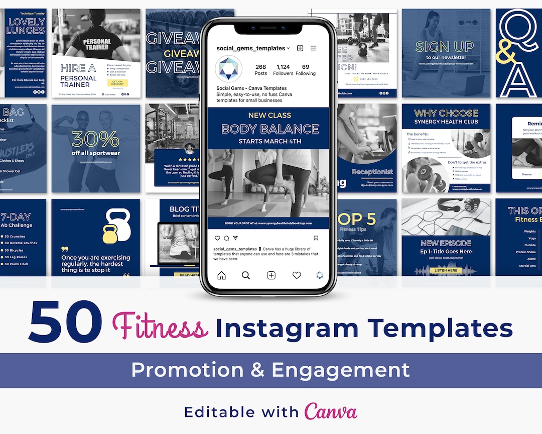 50 Fitness Instagram Template, Gym Instagram Post, Fitness Social Media ...
