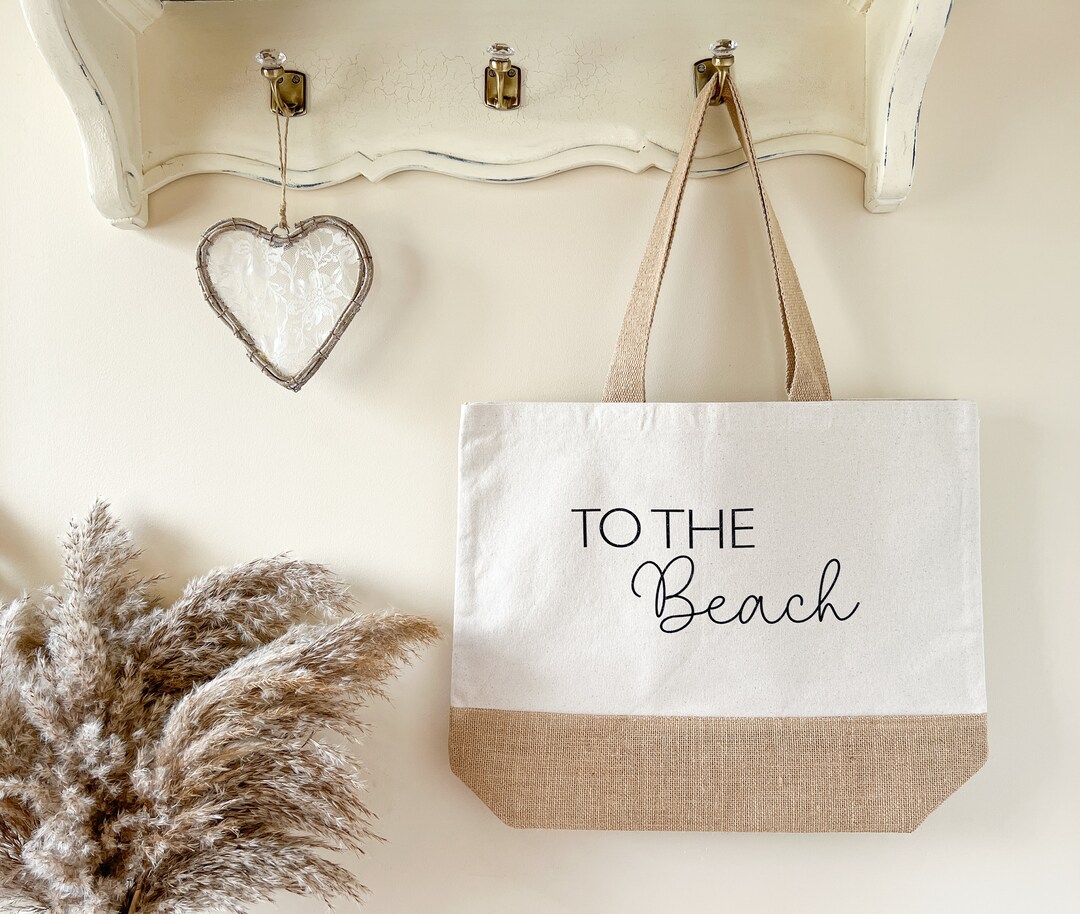 To the Beach Slogan Jute Tote Bag, Beach Bag, Hen Do Bag, 3 Sizes ...