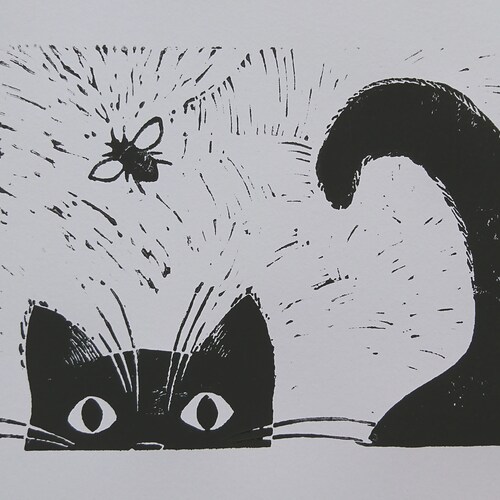 Beatrix Bee in Ochre Scandi Folk Art Limited Edition Linocut | Etsy UK