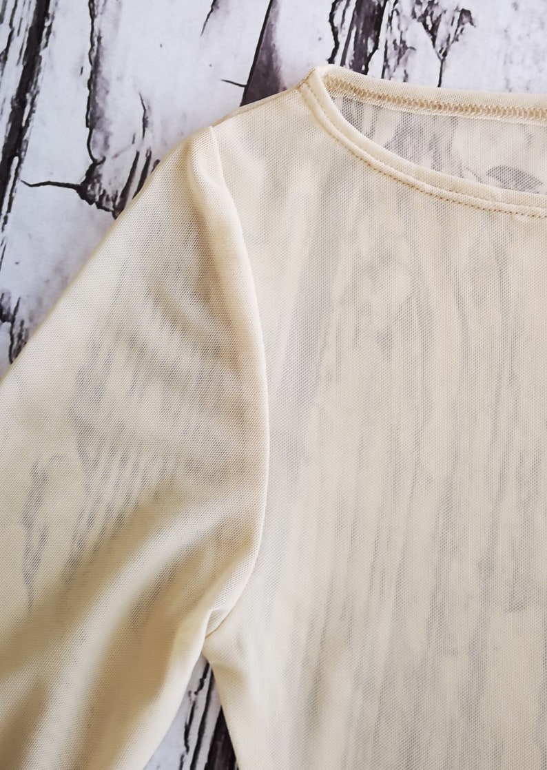 Mesh Long Sleeve, Beige Mesh Bodysuit, Long Sleeves, Beige Stretchy ...