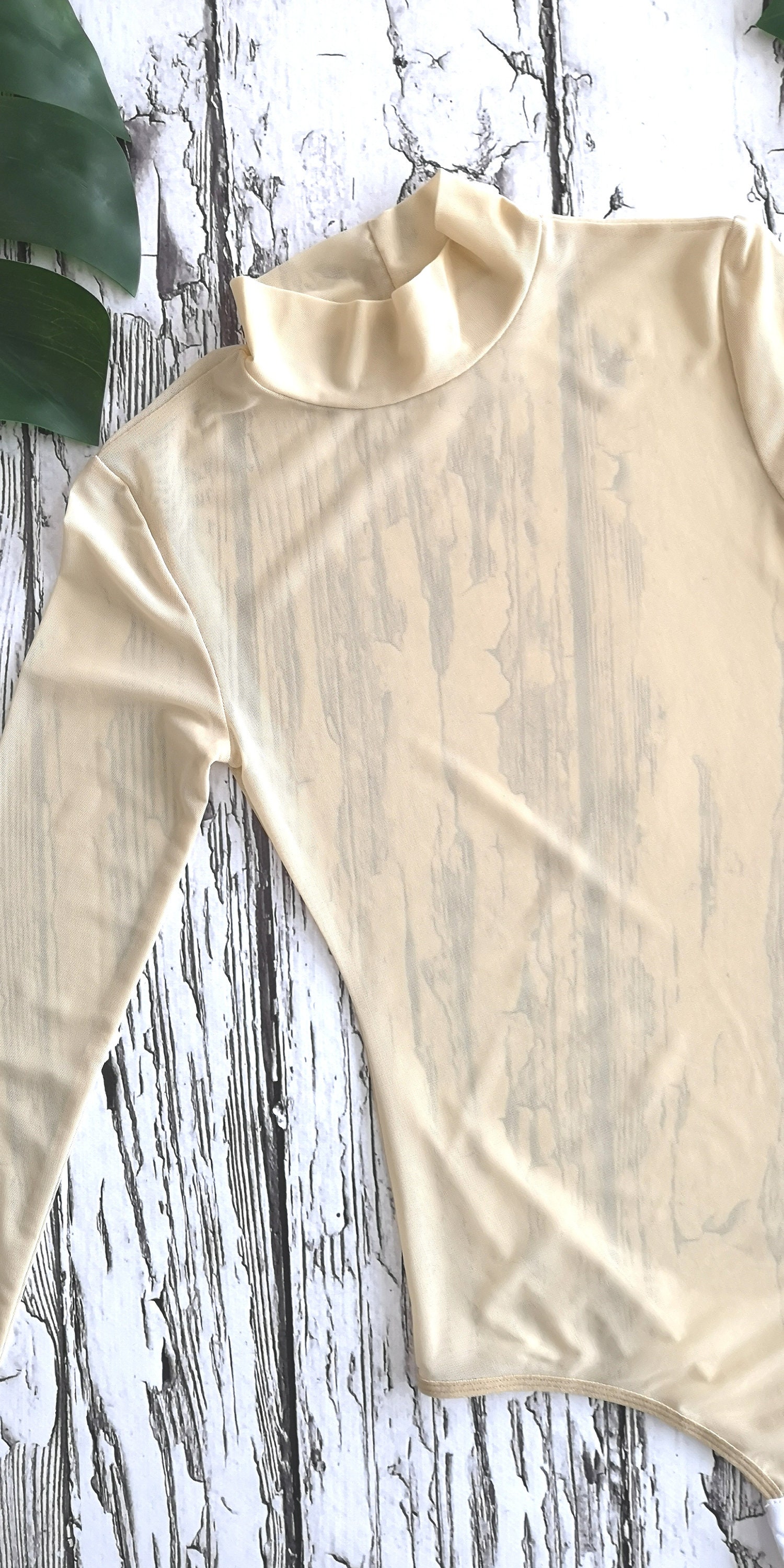 Mesh Long Sleeve, Beige Mesh Bodysuit, Long Sleeves, Beige Stretchy ...