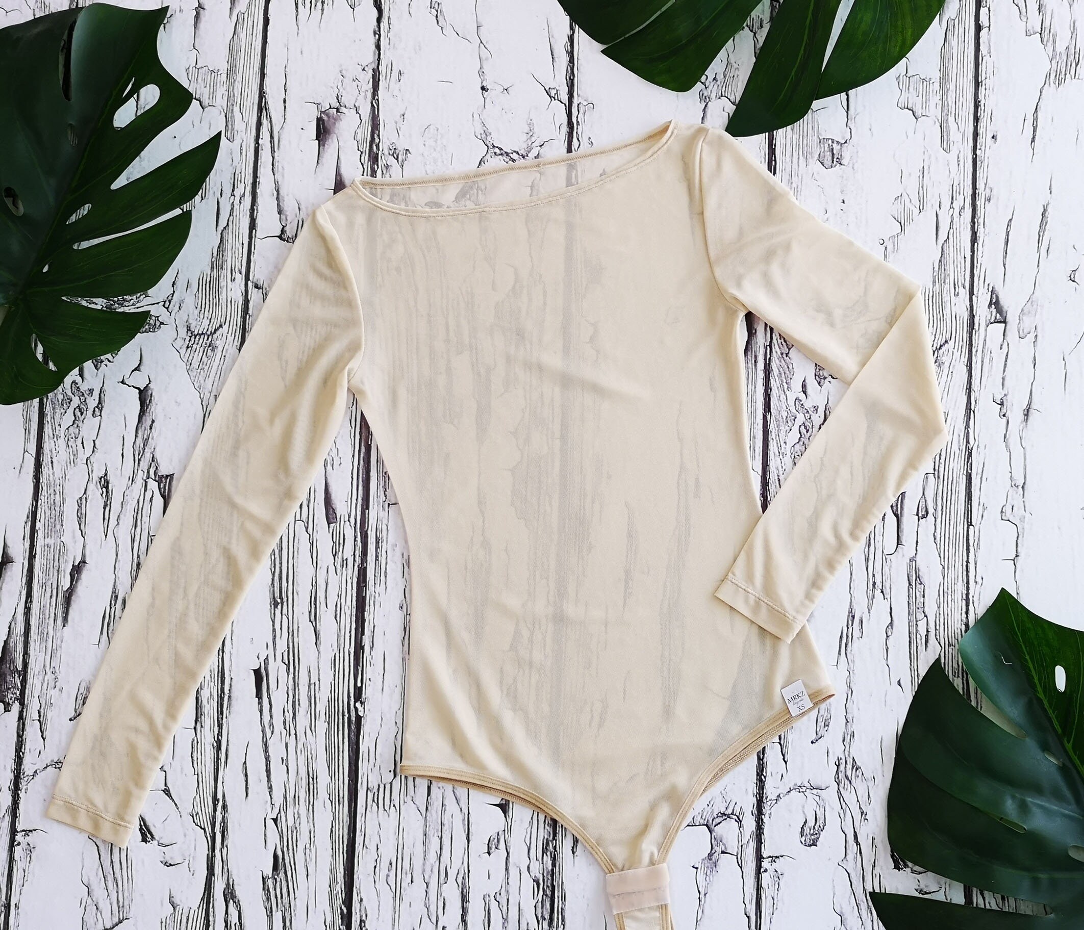 Mesh Long Sleeve, Beige Mesh Bodysuit, Long Sleeves, Beige Stretchy ...
