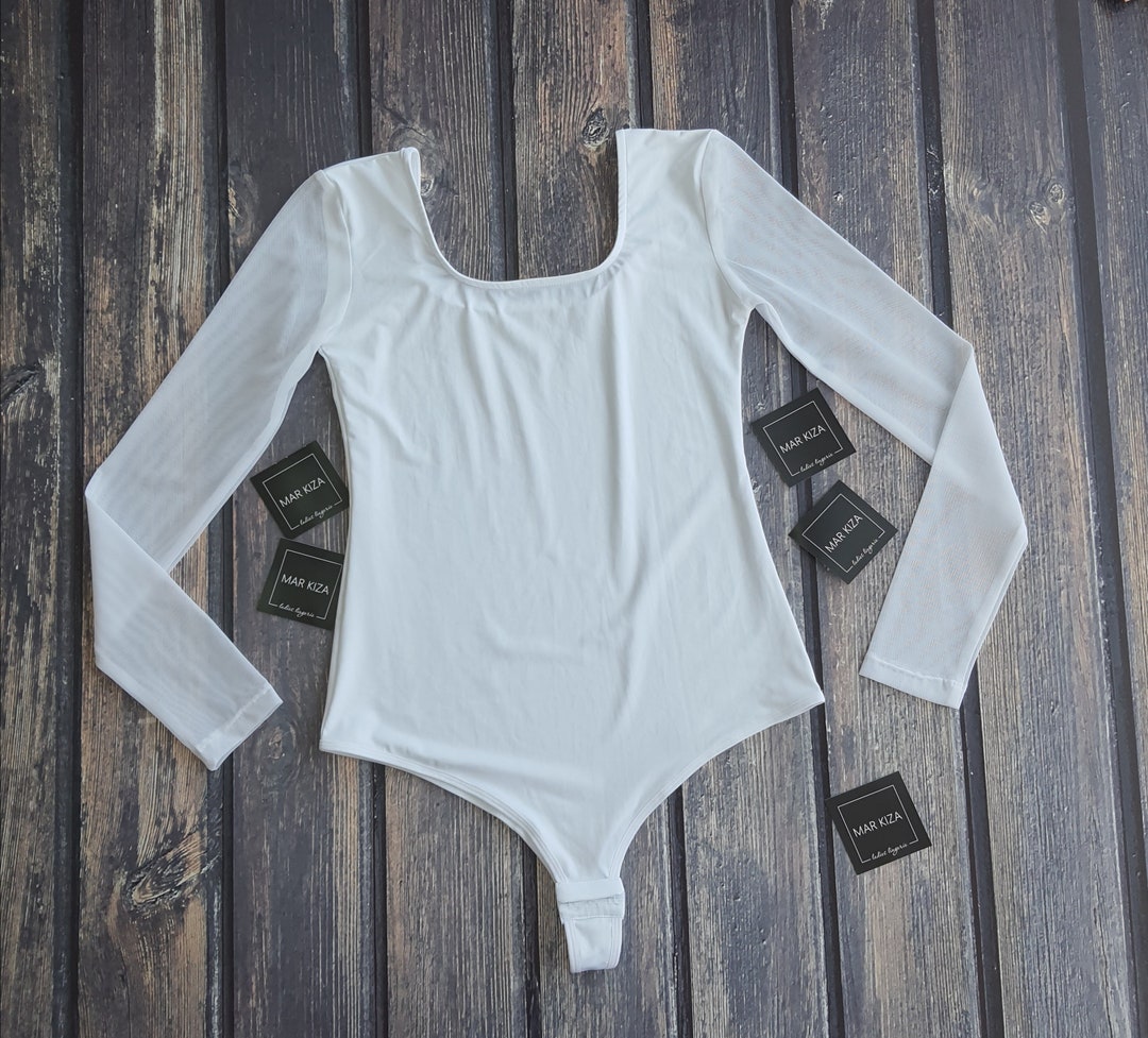 Mesh Long Sleeve, White Mesh Bodysuit, Long Sleeves, White Stretchy ...