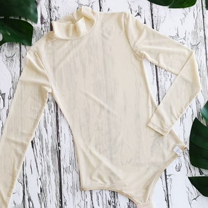 Mesh Long Sleeve, Beige Mesh Bodysuit, Long Sleeves, Beige Stretchy ...