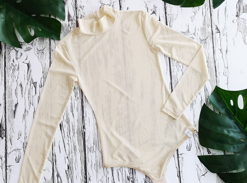 Mesh Long Sleeve, Beige Mesh Bodysuit, Long Sleeves, Beige Stretchy ...