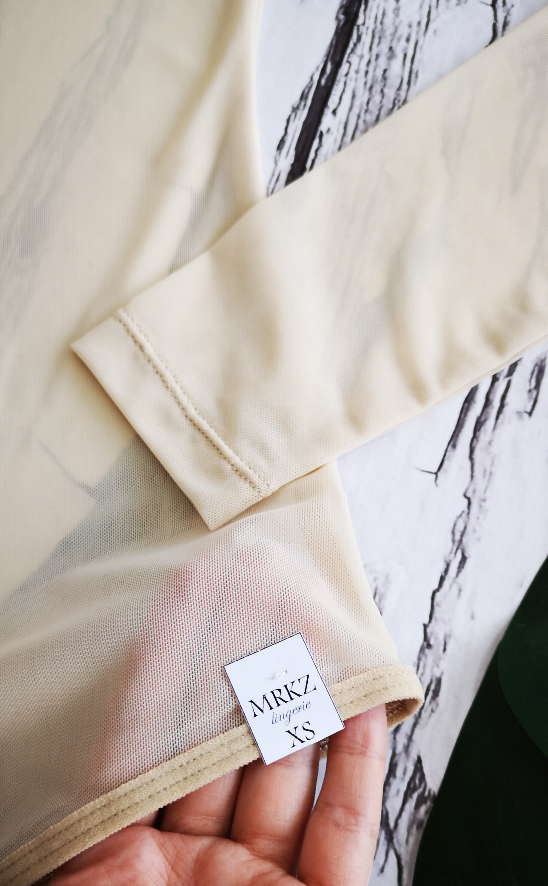 Mesh Long Sleeve, Beige Mesh Bodysuit, Long Sleeves, Beige Stretchy ...