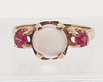 14K Gold Moonstone Ruby Ring, potion Ring, Moonstone Ring, Ruby Ring, Dainty Ring, Floating ...