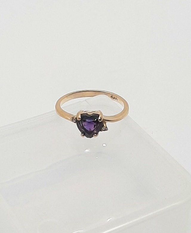 14KP Yellow Gold Amethyst Diamond Ring Plum Gold - Etsy