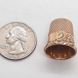 14K Yellow Gold Floral Etching Sewing Thimble Maker MKO Size 7 - Etsy