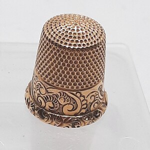 14K Yellow Gold Floral Etching Sewing Thimble Maker MKO Size 7 - Etsy