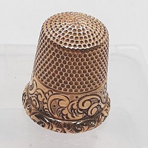 14K Yellow Gold Floral Etching Sewing Thimble Maker MKO Size 7 - Etsy