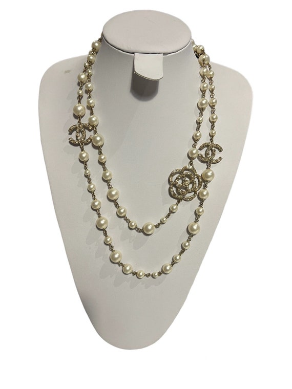RARE Chanel Camellia Flower CC crystal and Pearl Gold… - Gem