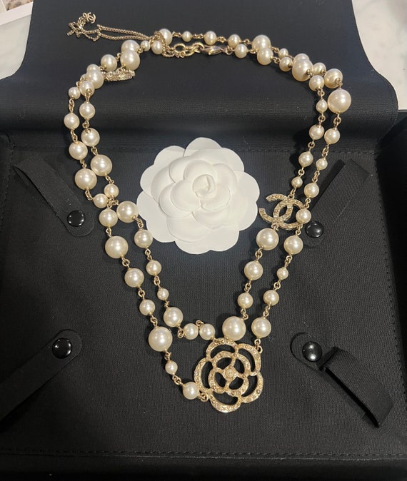 RARE Chanel Camellia Flower CC crystal and Pearl Gold… - Gem