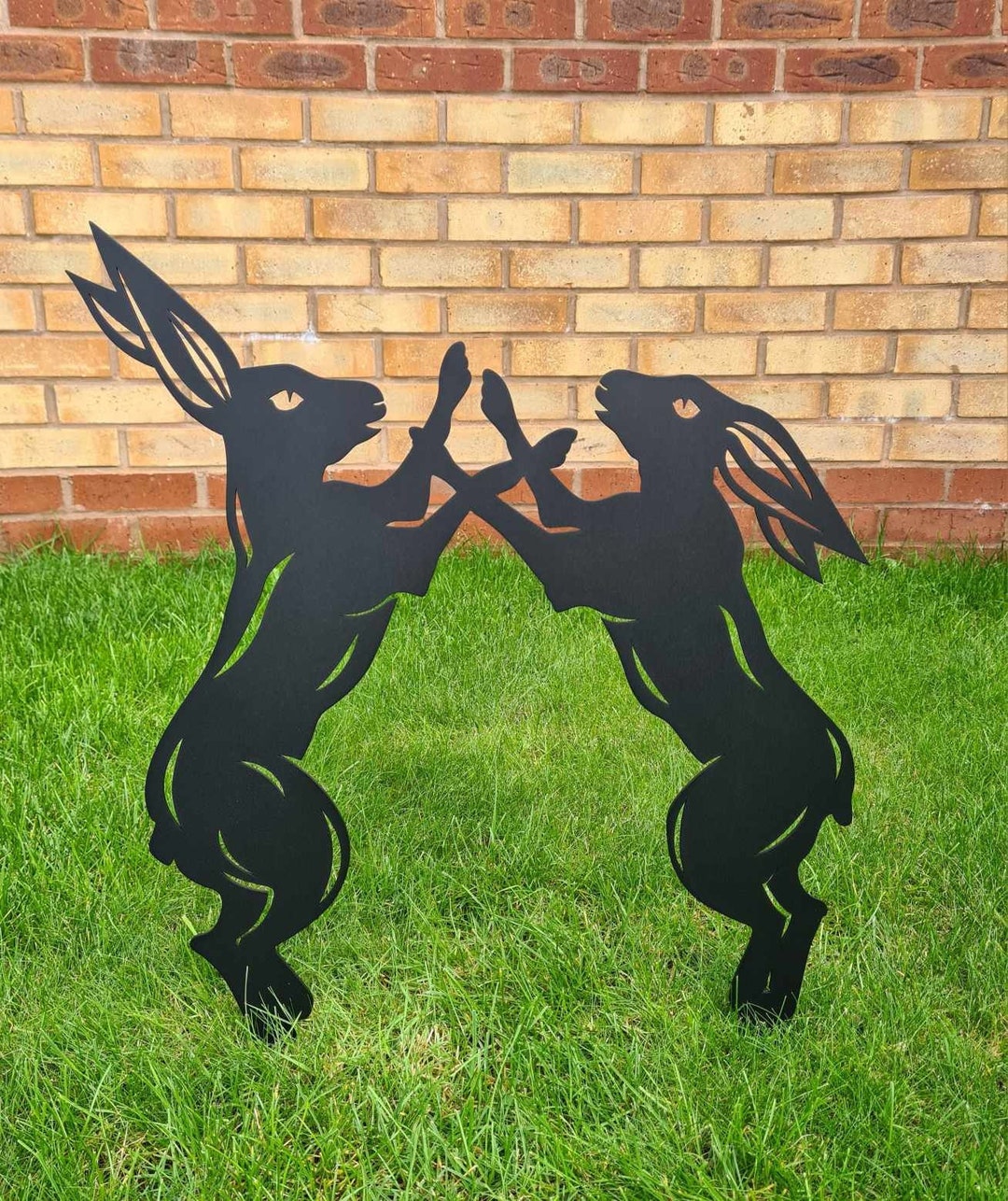 Boxing Hares Garden Ornament Statue Decor Lawn Spike Metal Gift ...