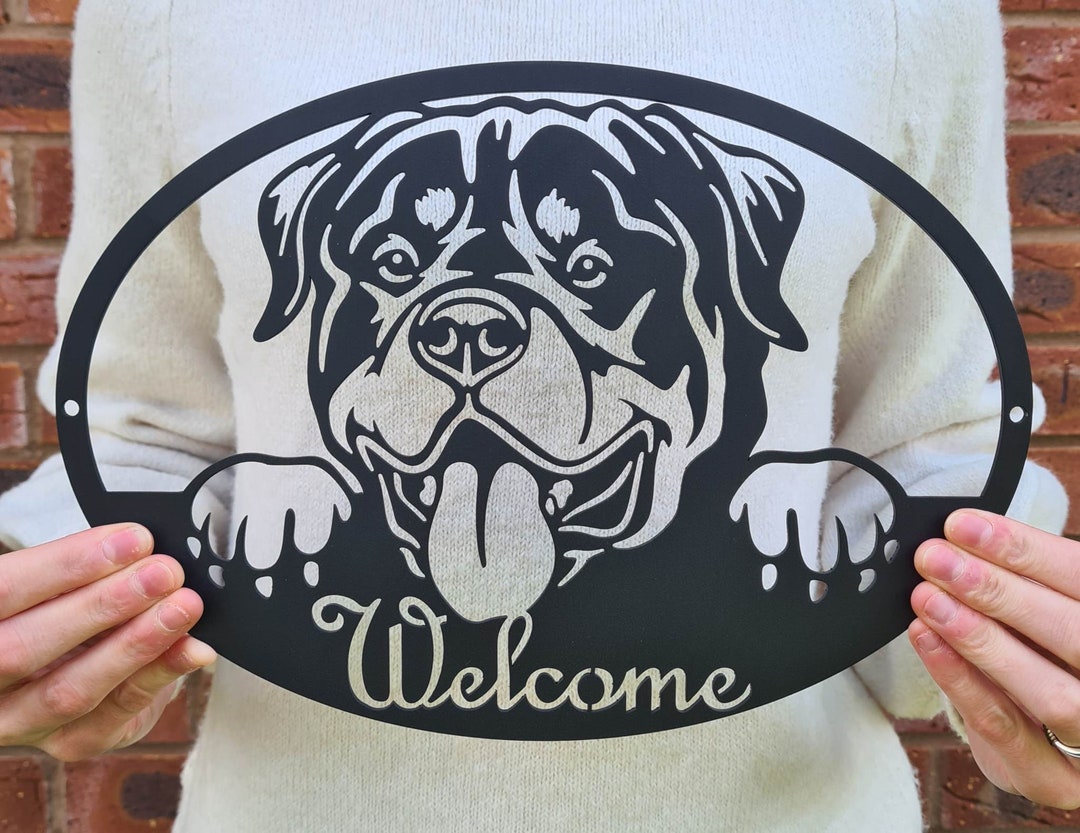 Rottweiler Welcome Sign | Metal Dog Wall Plaque | Home & Garden Decor ...