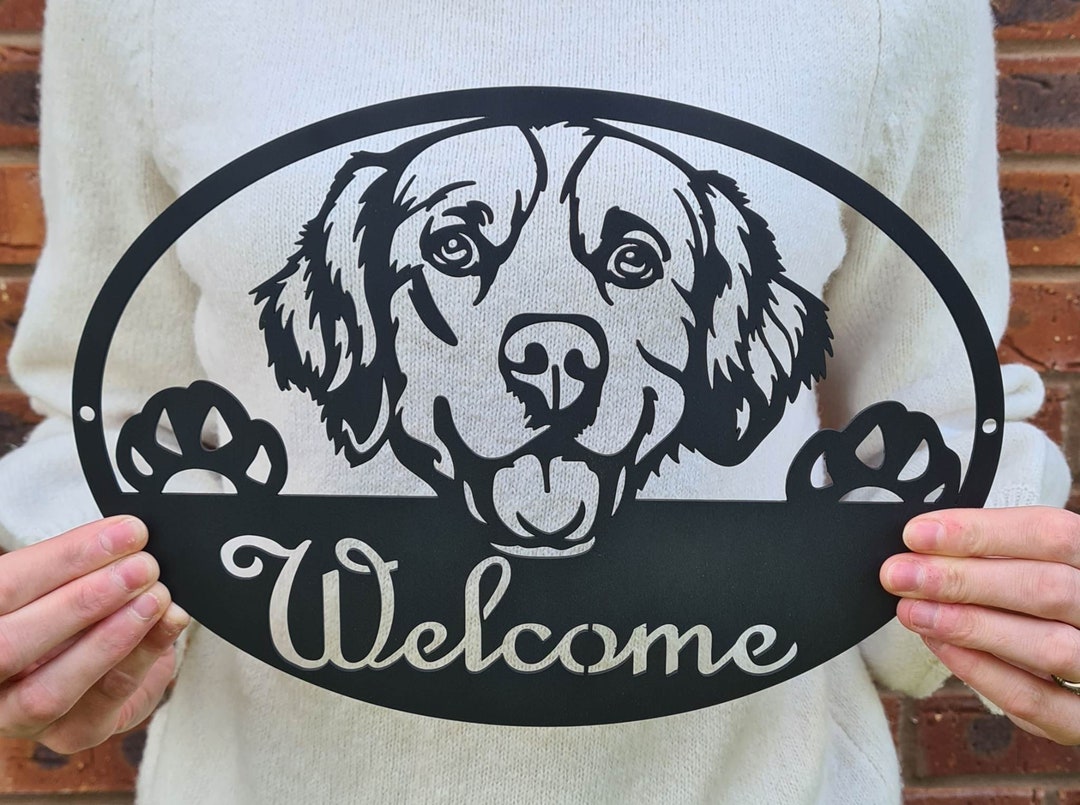 Golden Retriever Welcome Sign | Metal Dog Wall Plaque | Home & Garden ...