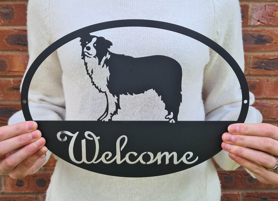 Border Collie Welcome Sign | Metal Dog Wall Plaque | Home & Garden ...
