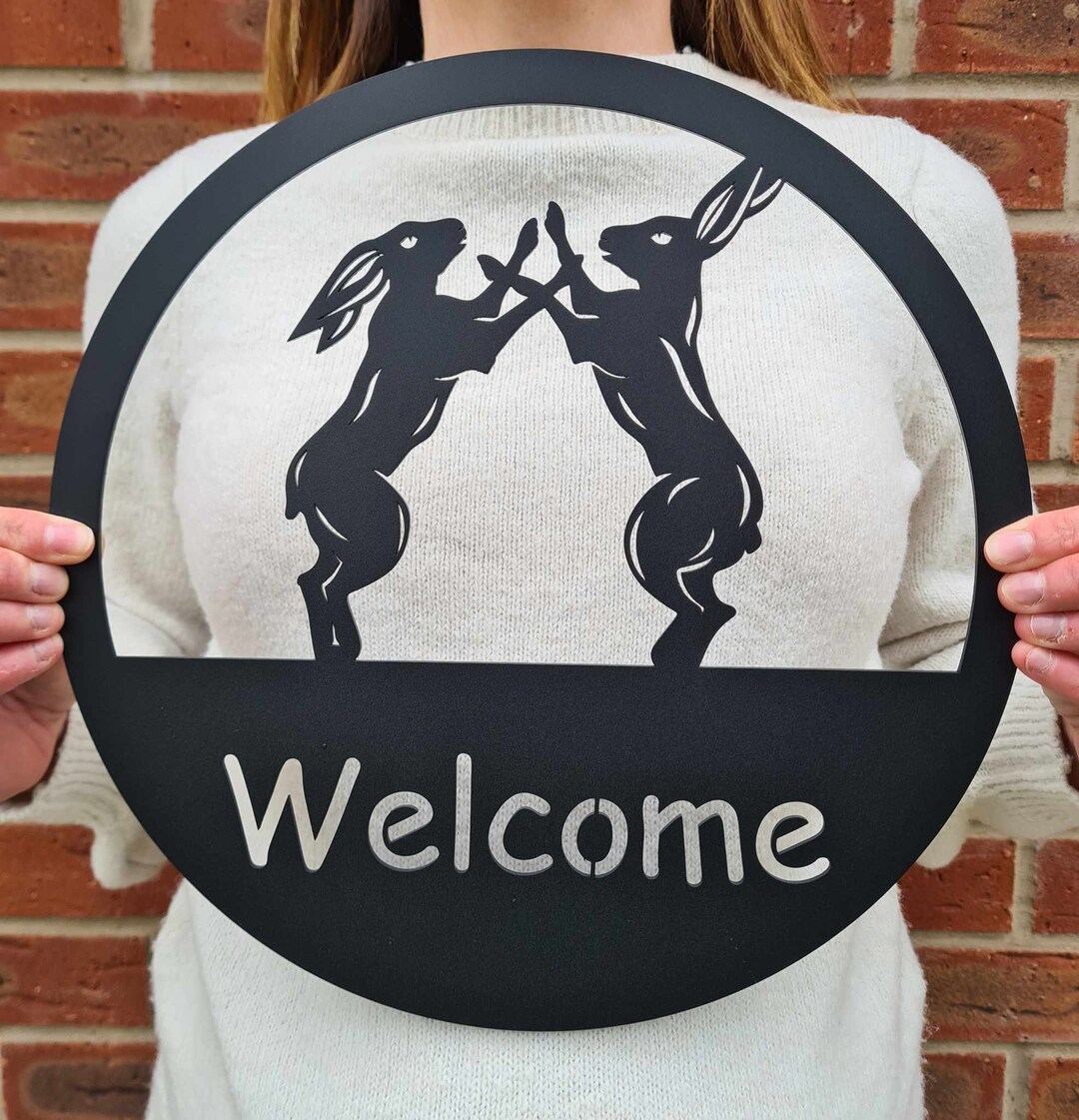 Boxing Hares Welcome Sign | Metal Wall Plaque | Home & Garden Decor ...