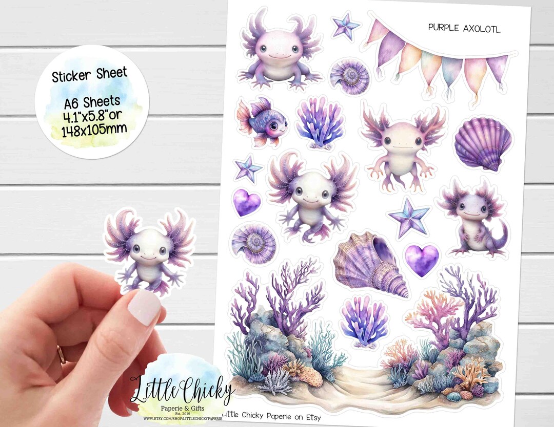 Sticker Sheet - Axolotl Stickers, Purple Axolotl, Planner Stickers ...