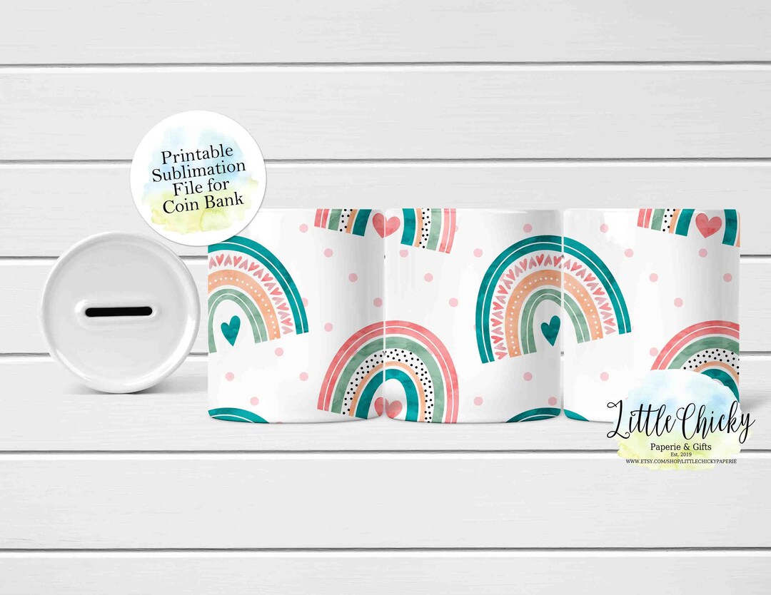 Boho Rainbow Money Box, Coin Bank Full Wrap Sublimation PNG File ...