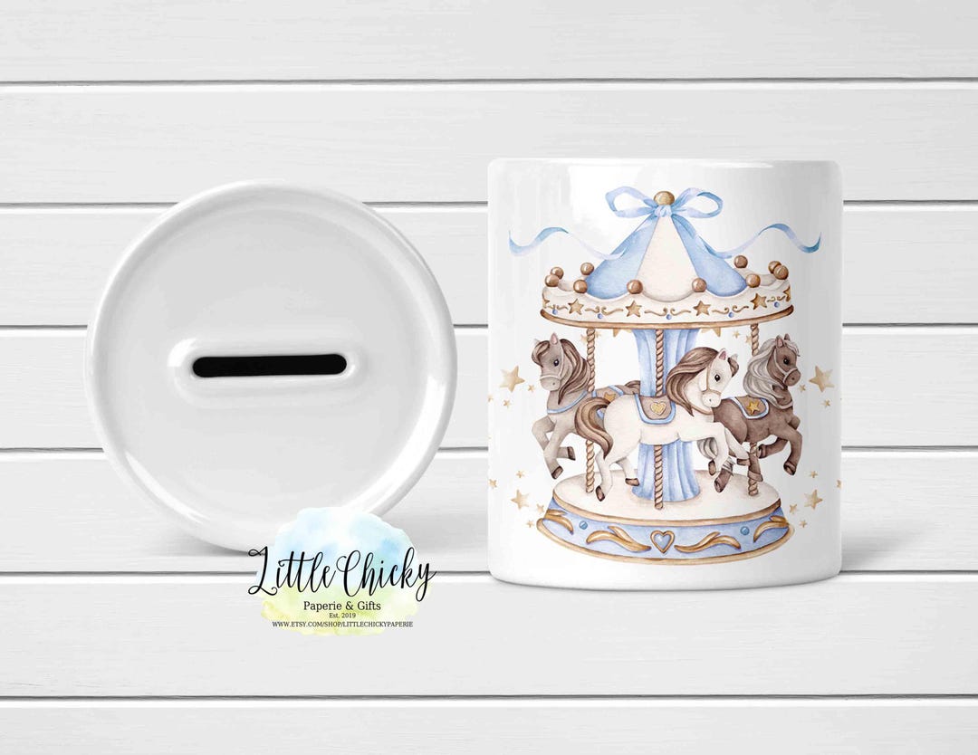 Blue Carousel Money Box, Coin Bank Sublimation Design, Center Image ...