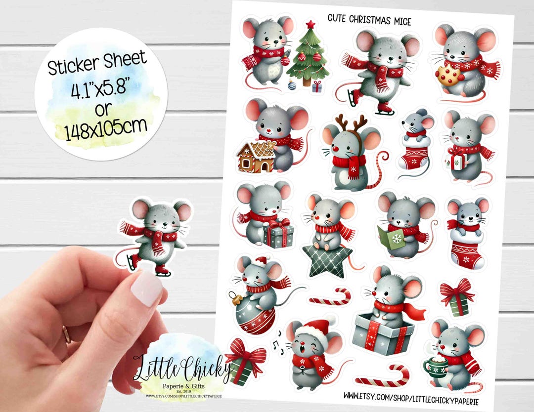 Sticker Sheet - Cute Christmas Mice Stickers, Mice Stickers, Planner ...