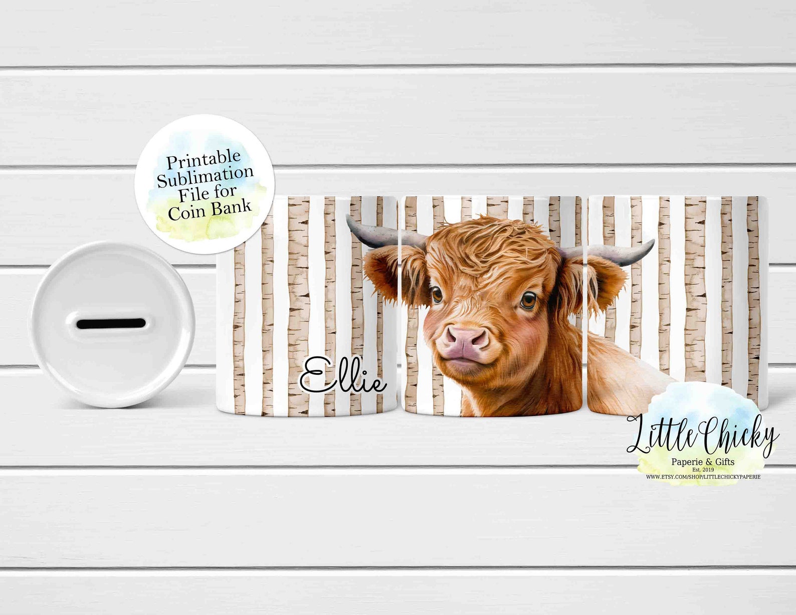 Highland Cow Money Box, Coin Bank Full Wrap Sublimation Design ...