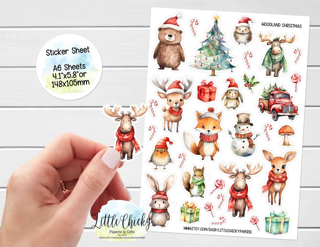 Sticker Sheet - Woodland Animals Christmas Stickers, Planner Stickers ...