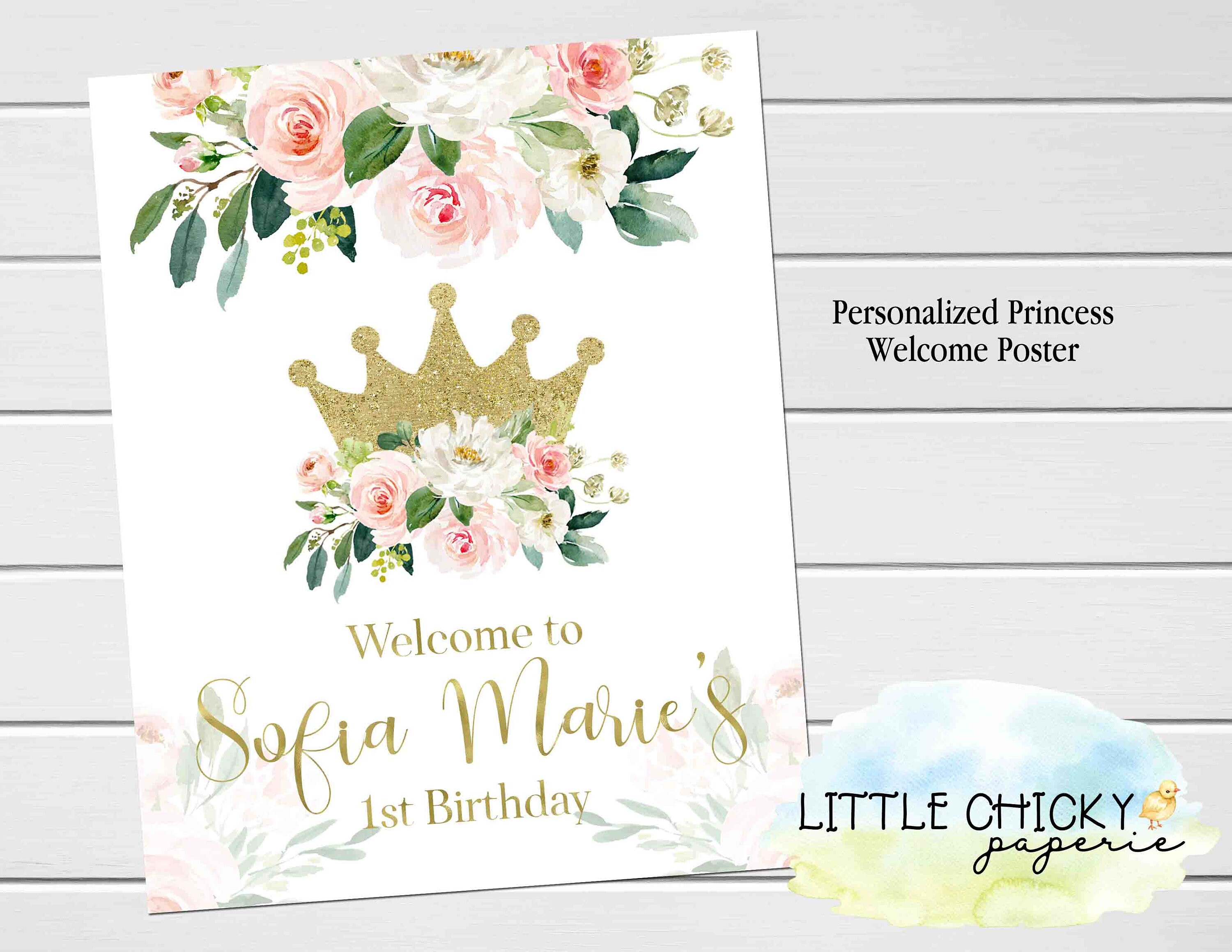 Princess Birthday Welcome Sign, DIGITAL Pink and Gold Floral First ...