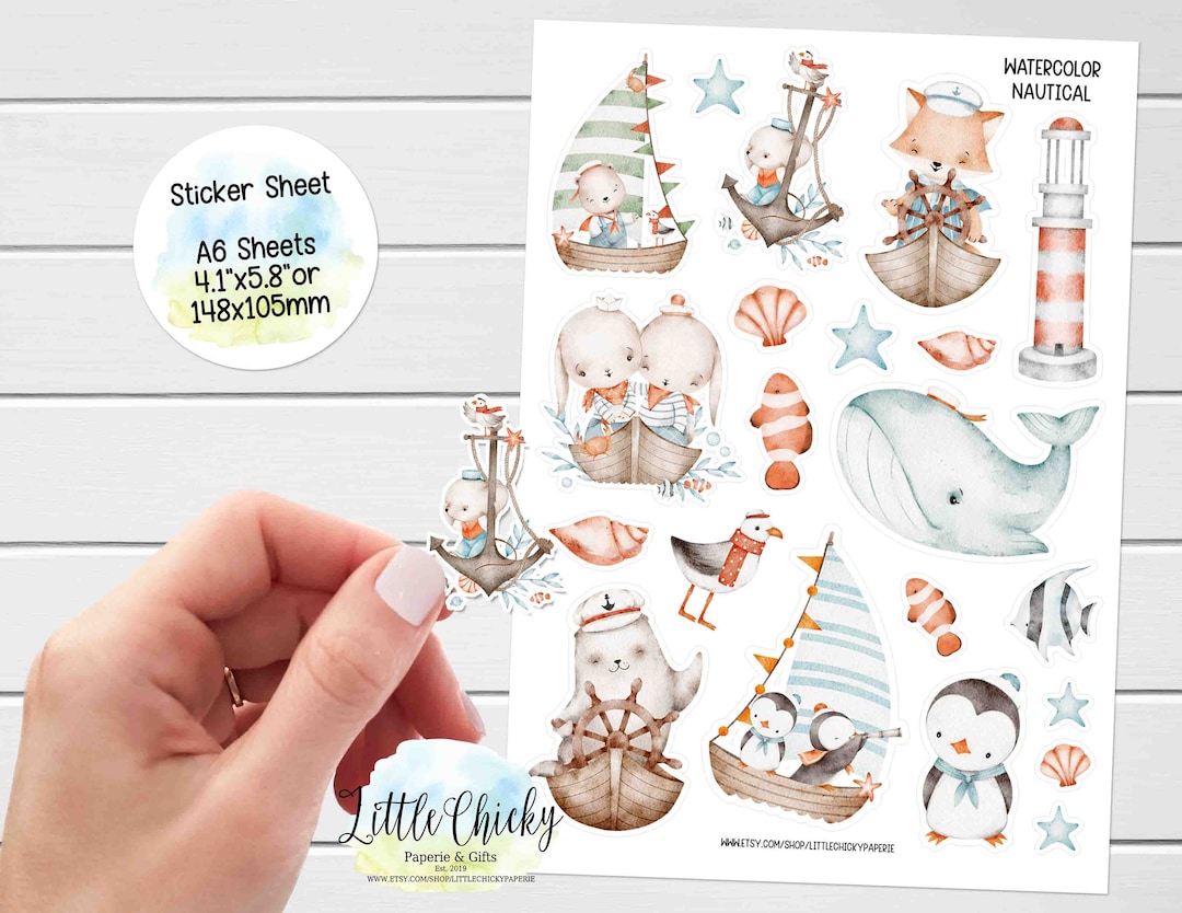 Sticker Sheet - Watercolor Nautical Stickers, Planner Stickers ...