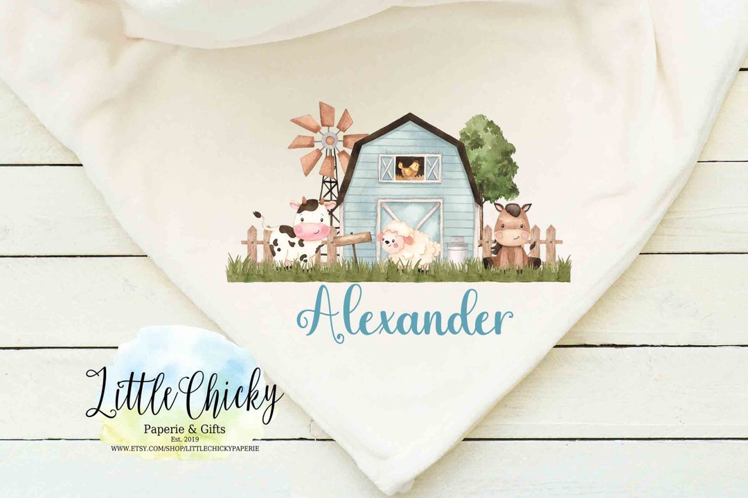 Blue Farm Animals Sublimation Design, Blue Farm Animals Baby Blanket ...