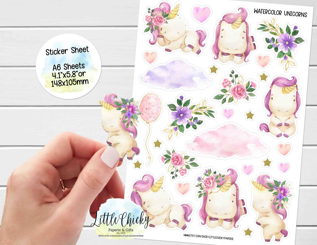 Sticker Sheet - Watercolor Unicorn Stickers, Planner Stickers ...