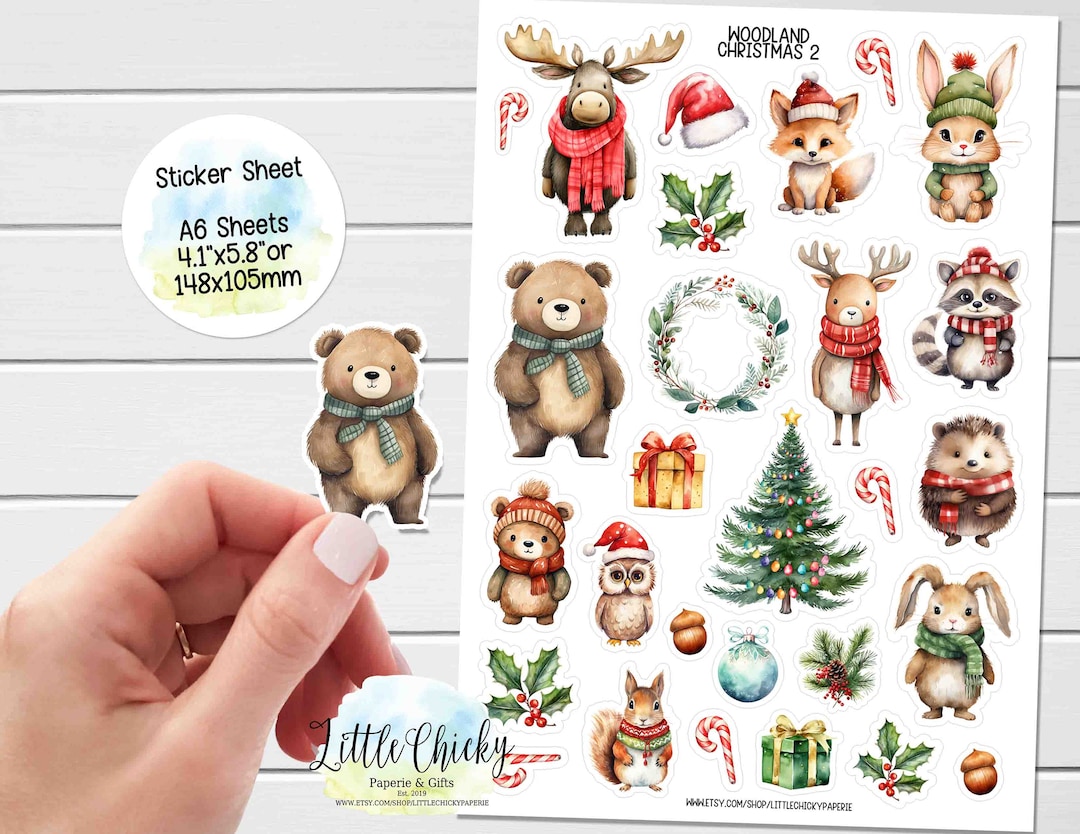Sticker Sheet - Woodland Christmas Animals 2 Stickers, Planner Stickers ...