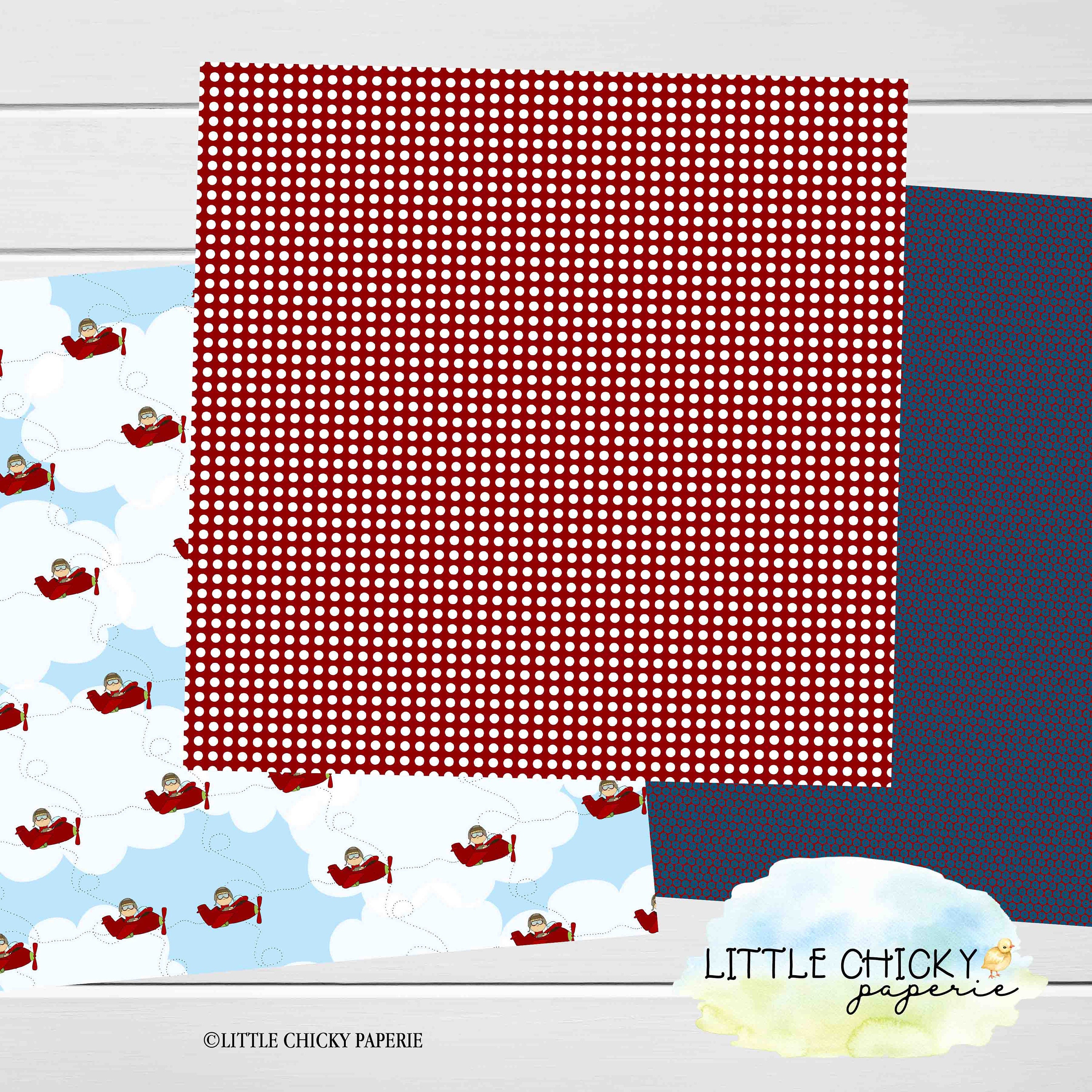 Airplane Digital Paper Set Blue Red and White Digital Paper - Etsy