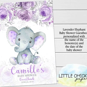 Purple Elephant Baby Shower Backdrop, Floral Elephant Digital Backdrop ...