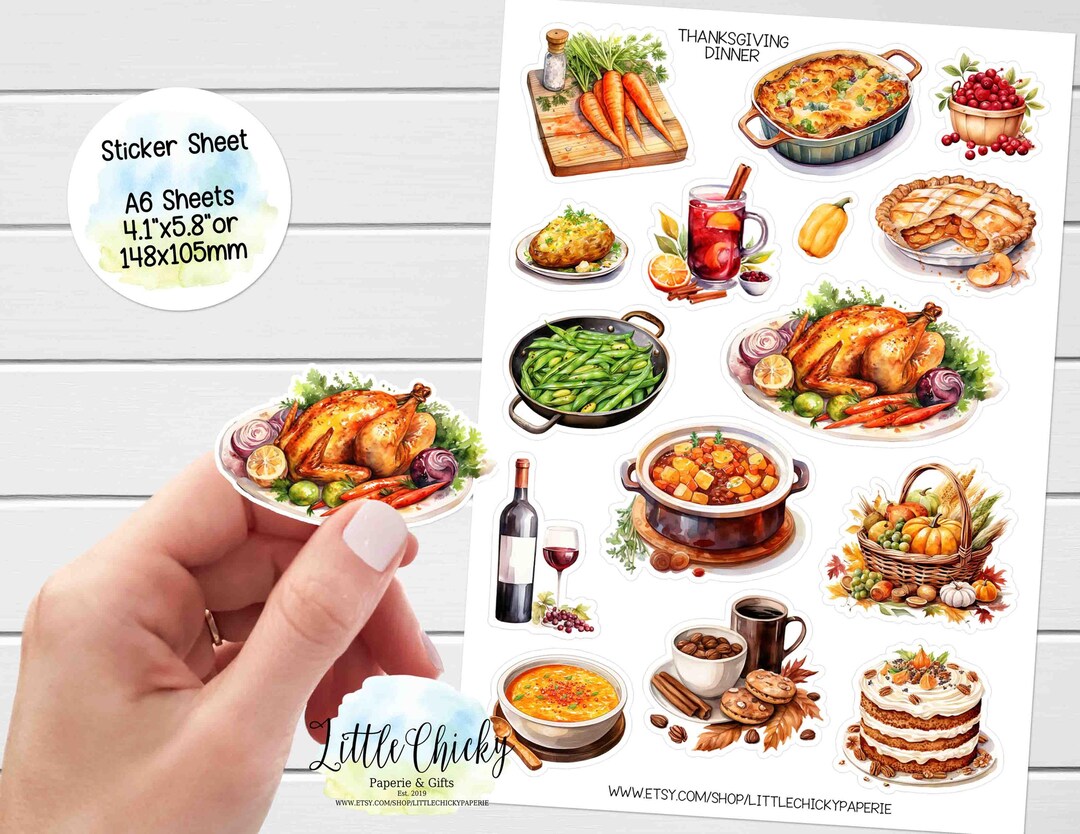 Sticker Sheet - Thanksgiving Dinner Stickers, Autumn Planner Stickers ...