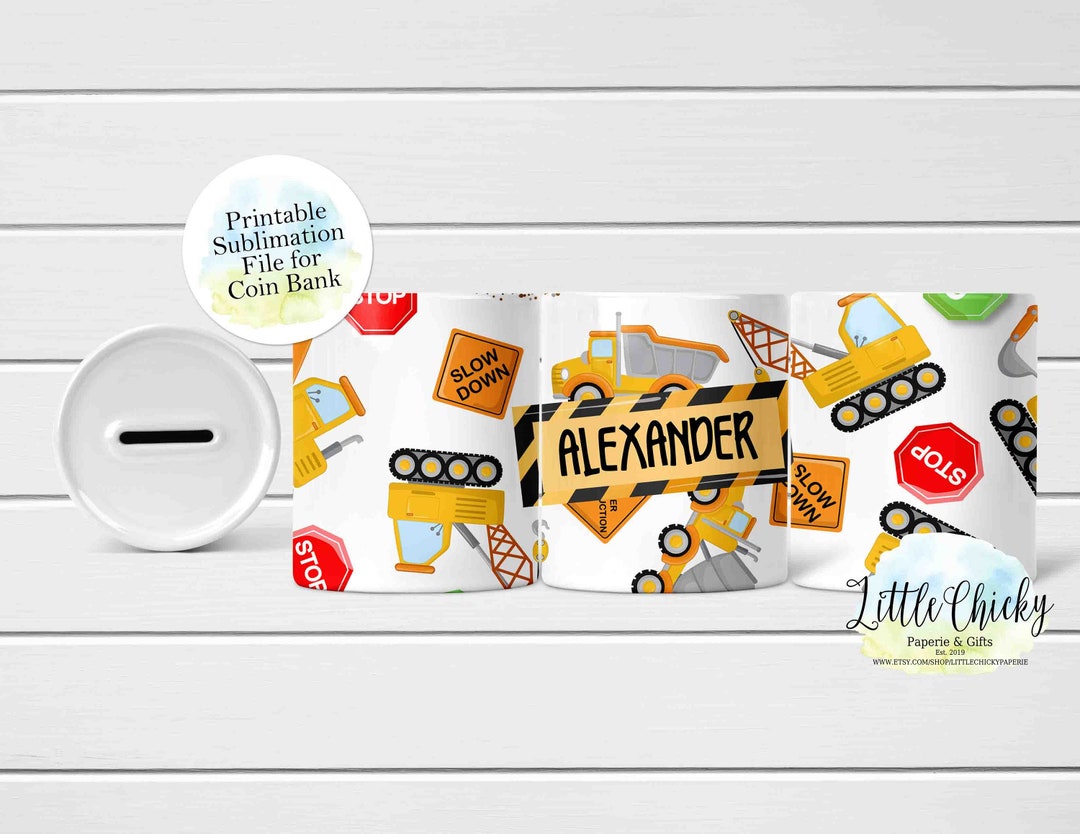 Construction Vehicles Money Box, Coin Bank Full Wrap Sublimation PNG ...