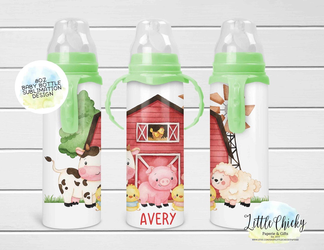 Farm Animals 8oz Baby Bottle Sublimation Design, Kids, Barnyard Baby ...