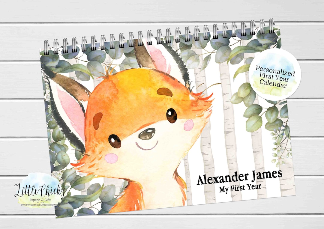 Fox First Year Calendar, Fox Woodland Animals Baby's First Year ...