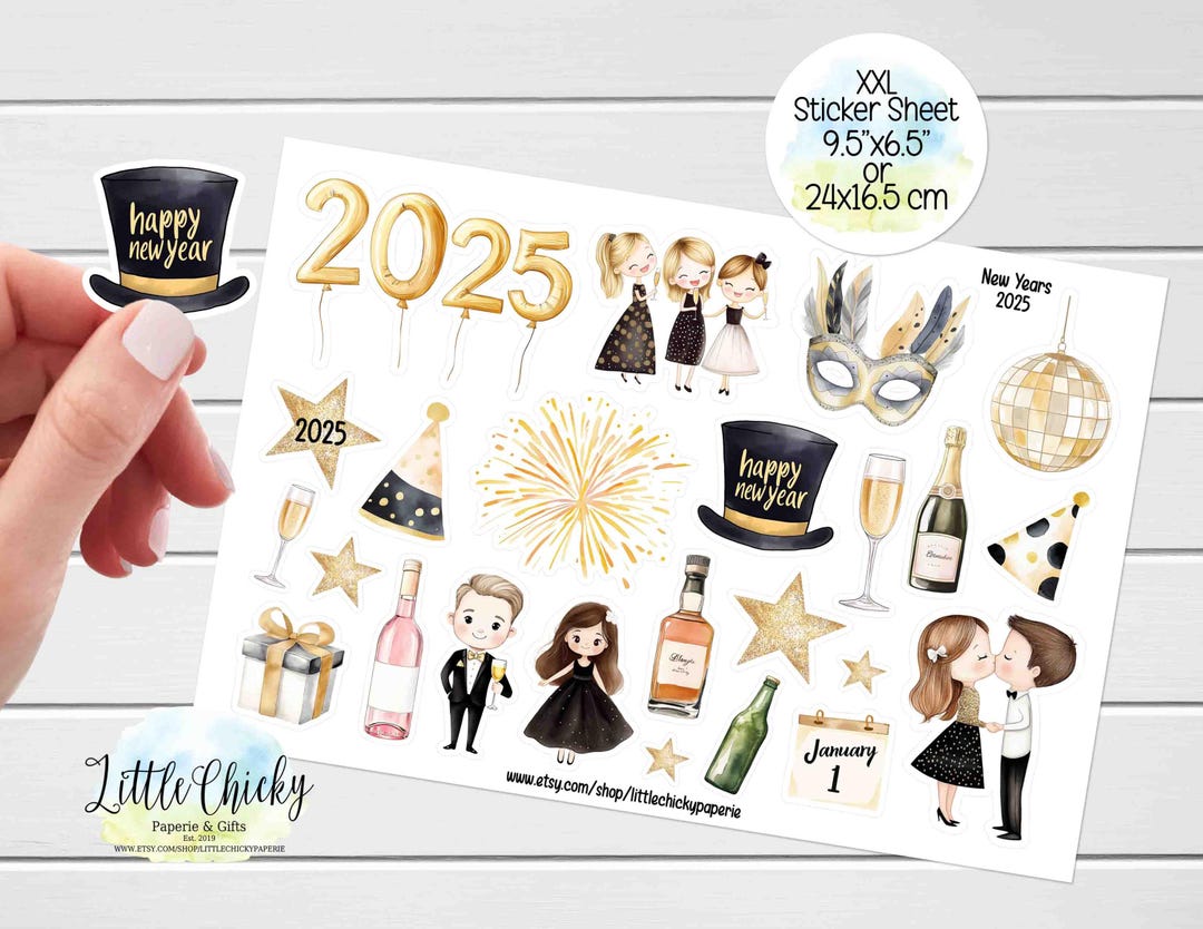 XXL Sticker Sheet - New Year 2025 Stickers, Planner Stickers, Holiday ...