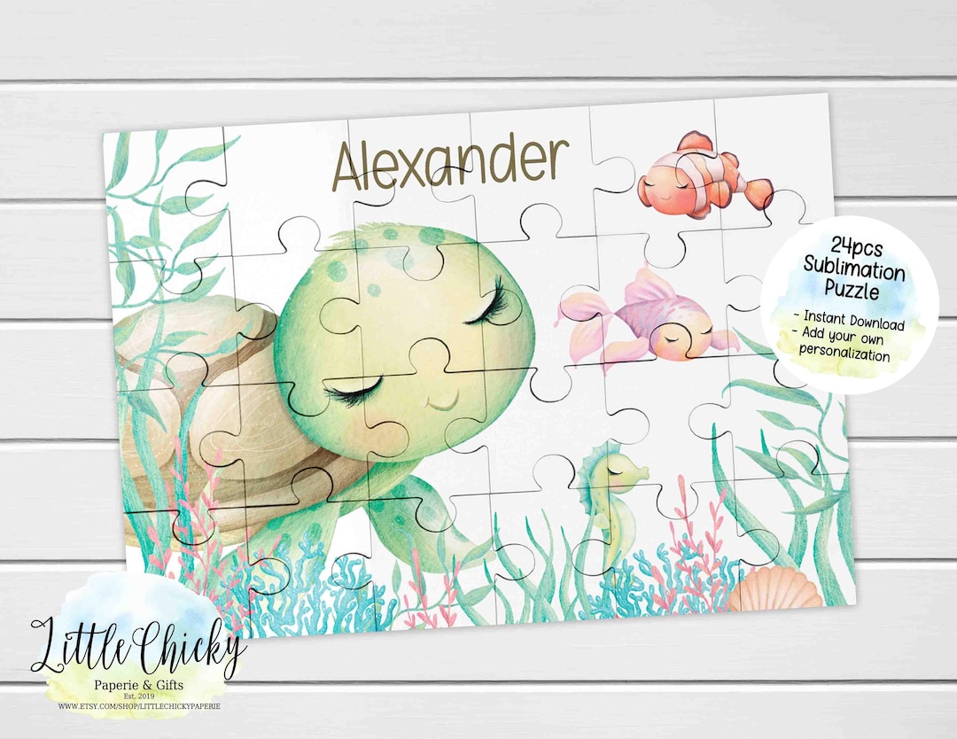 Sea Turtle Animals 24pc Puzzle, Sea Turtle Sublimation Design, INSTANT ...