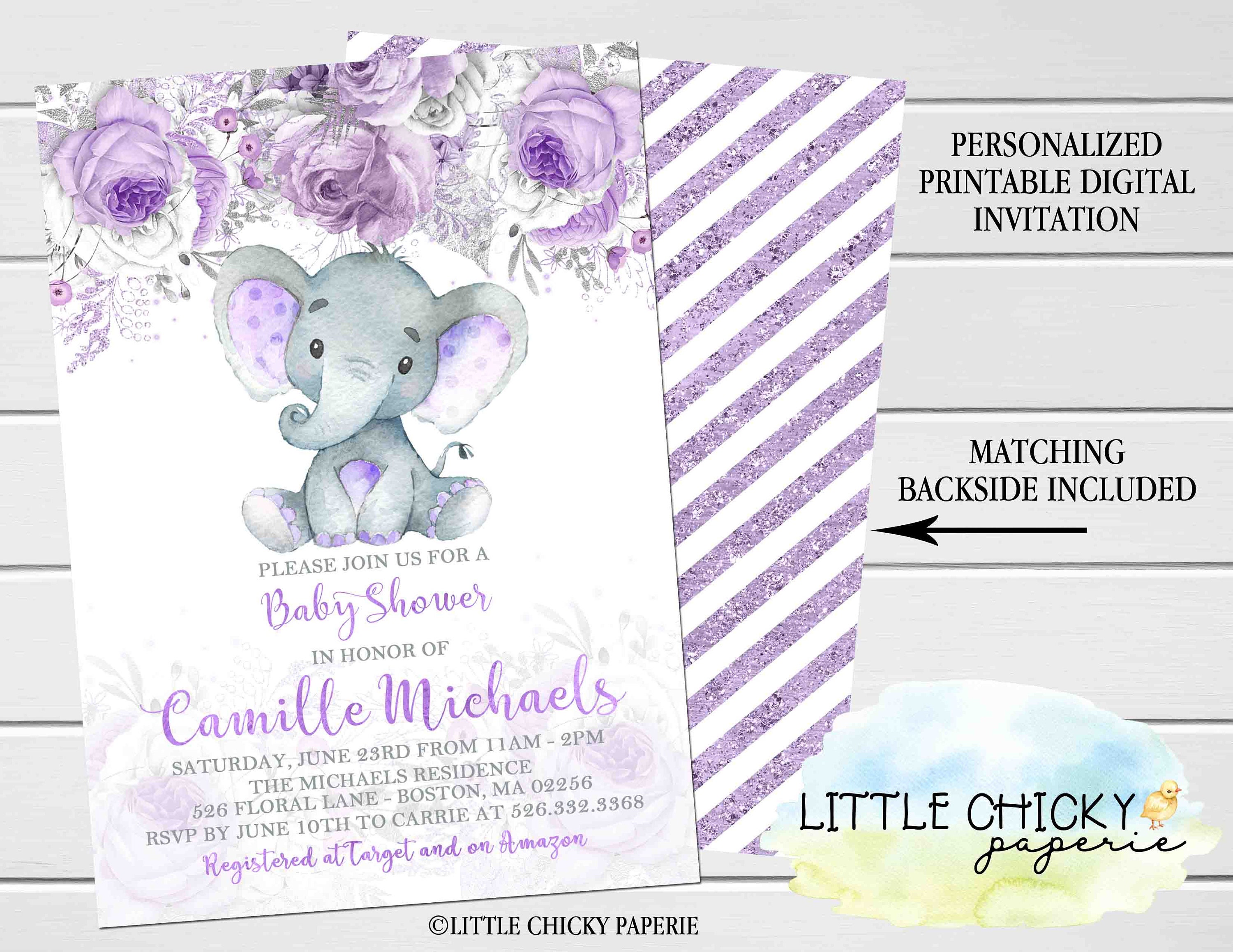 Purple Elephant Baby Shower Backdrop Floral Elephant Digital - Etsy