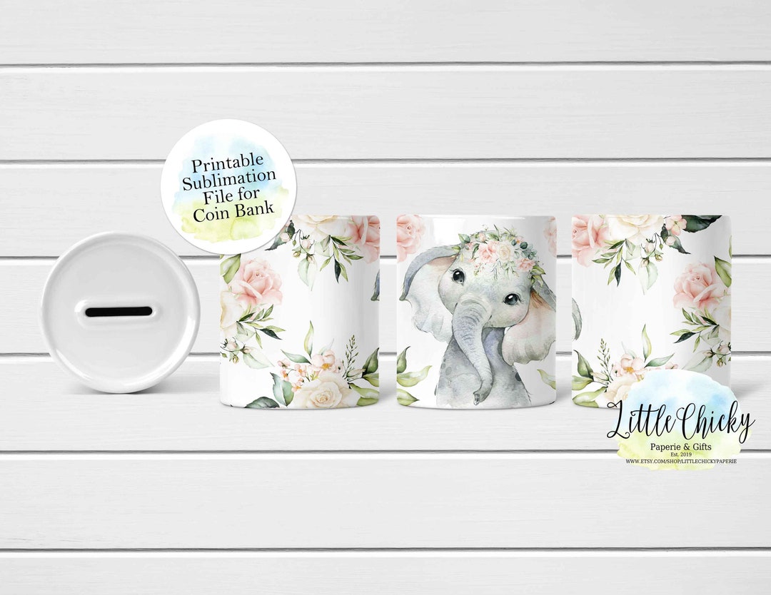 Pink Elephant Money Box, Coin Bank Full Wrap Sublimation Design ...