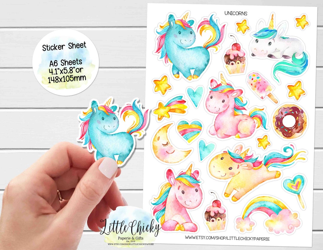 Sticker Sheet - Unicorn Stickers, Watercolor Unicorns, Planner Stickers ...