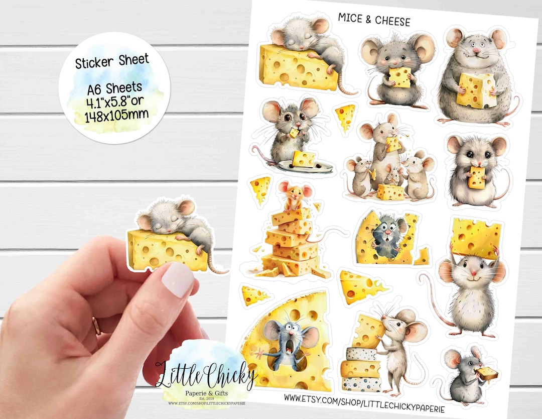 Sticker Sheet - Cute Mice & Cheese Stickers, Planner Stickers ...