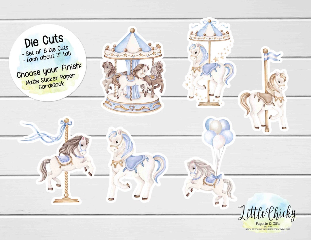 Die Cuts - Blue Carousel Die Cut Stickers, Cardstock, Planner Stickers ...