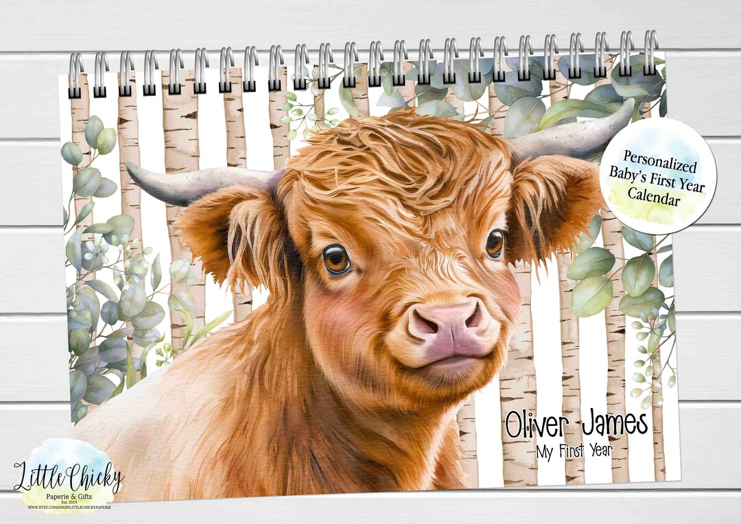 Highland Cow First Year Calendar, Baby's First Year Calendar, Cow ...
