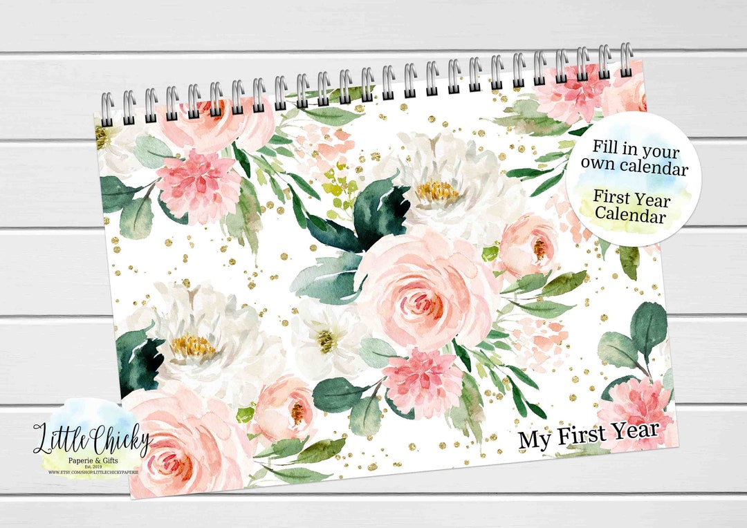 Blush Floral First Year Baby Keepsake Calendar, First Year Calendar ...