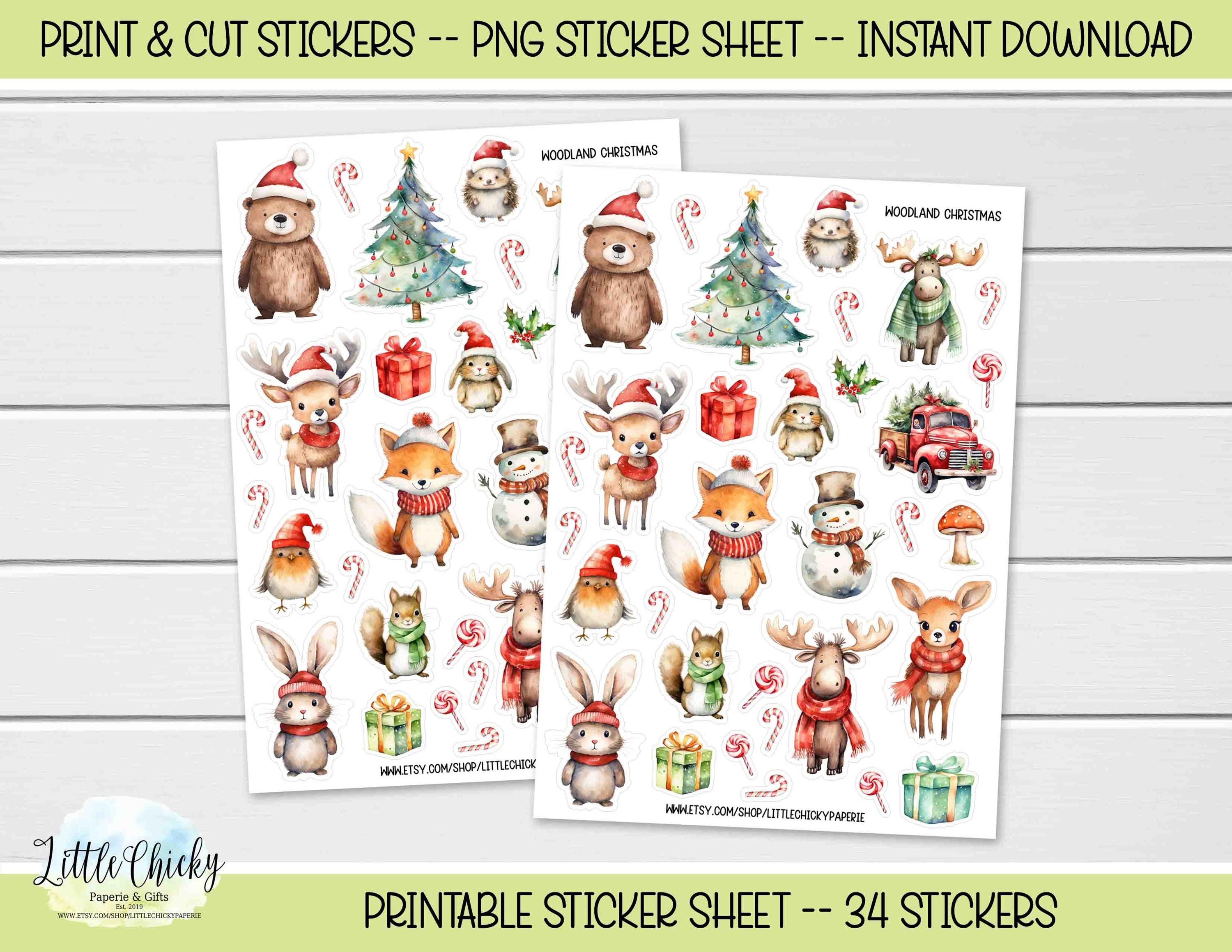 Printable Stickers - Woodland Christmas Stickers, Print & Cut Stickers ...